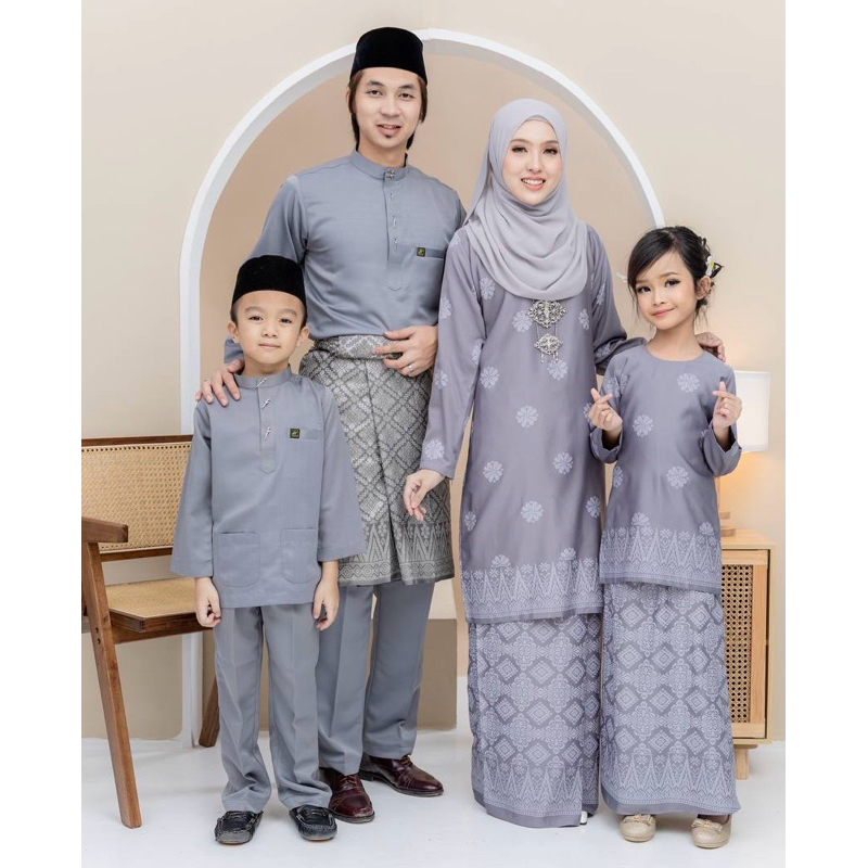 Family Set Raya 2024 . Kurung Songket Sakura Printed . Baju Melayu ...