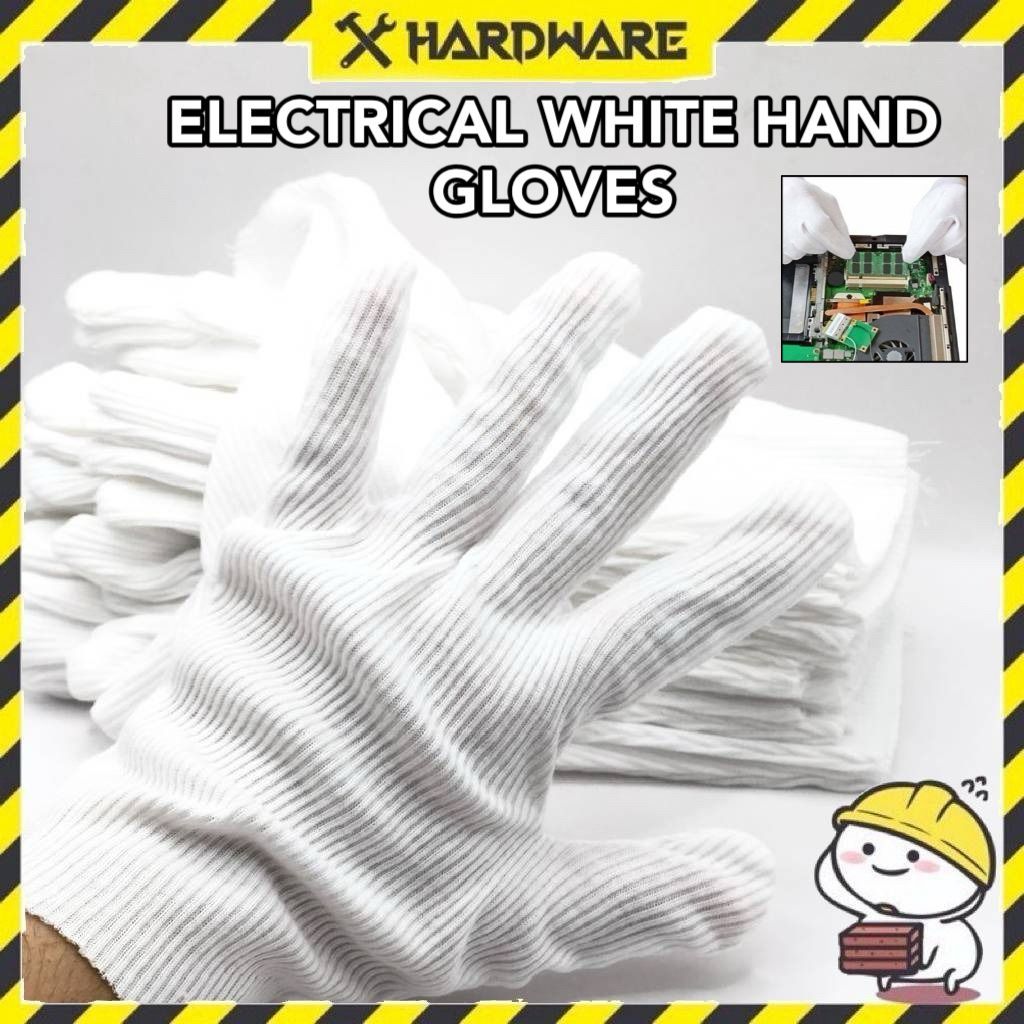 ELECTRICAL WHITE HAND GLOVES COTTON (LINE) SARUNG TANGAN COTTON FOR ...