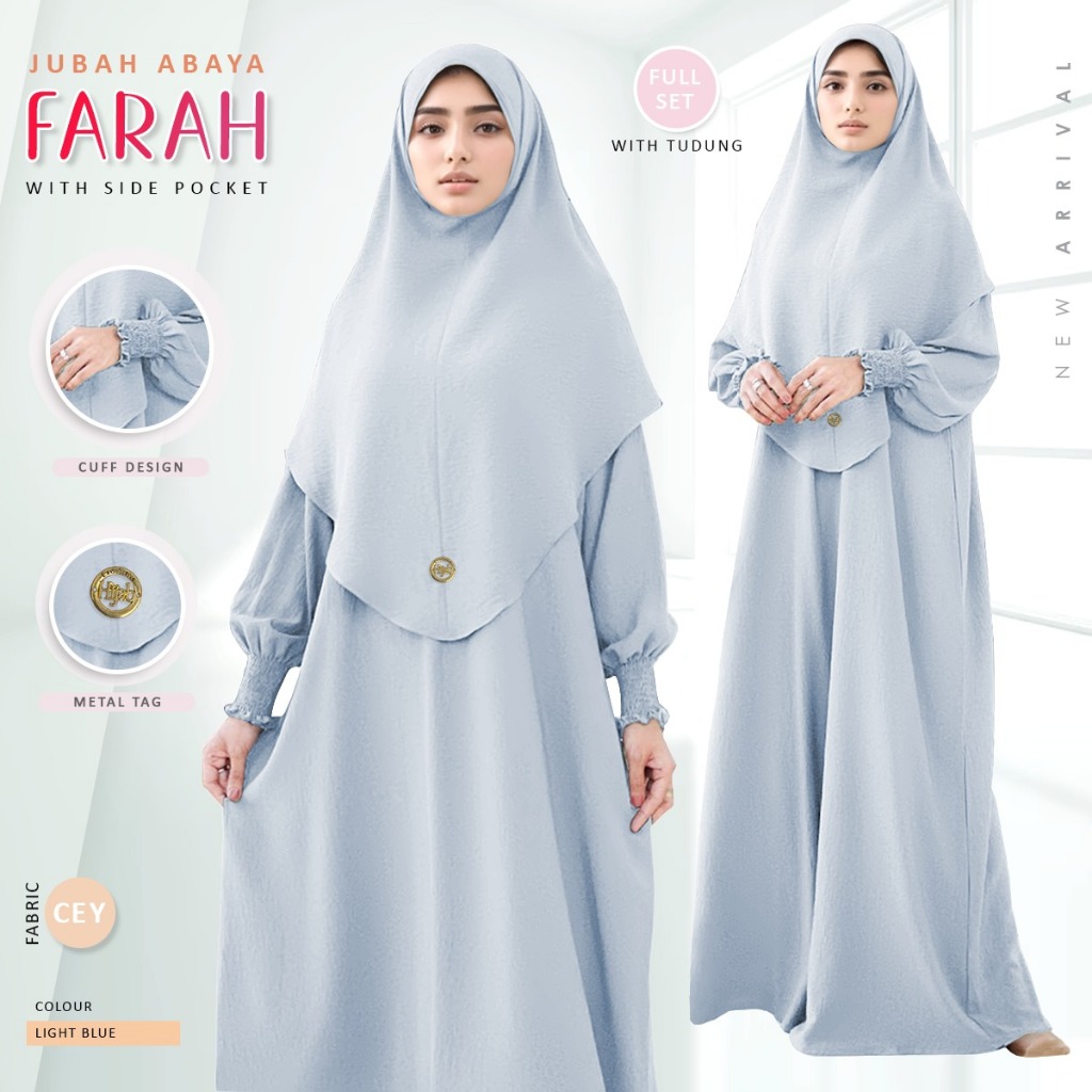 New Season Arrival JUBAH ABAYA Farah Free Size With Tudung Sarung (Full Set) CEY Plain by AL ...