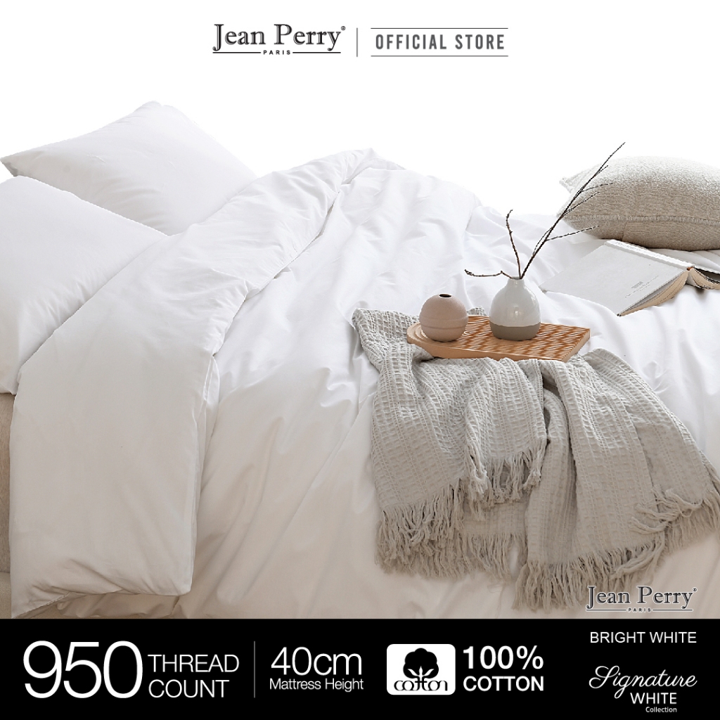 Jean Perry Hotel Series Signature White Fitted Bedsheet Set - 100% ...