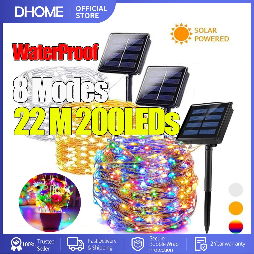 🌙Lampu Raya 22Meter 8Modes Solar String Light Waterproof Lampu Solar ...