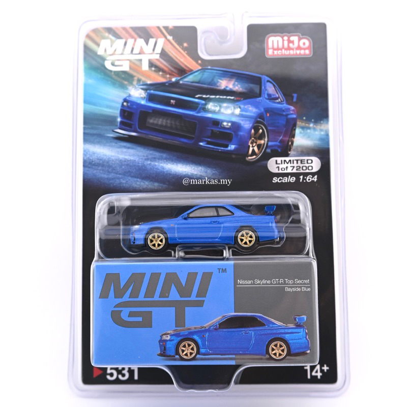 (MIJO BLISTER) MINI GT 1/64 #531 NISSAN SKYLINE R34 TOP SECRET BAYSIDE ...