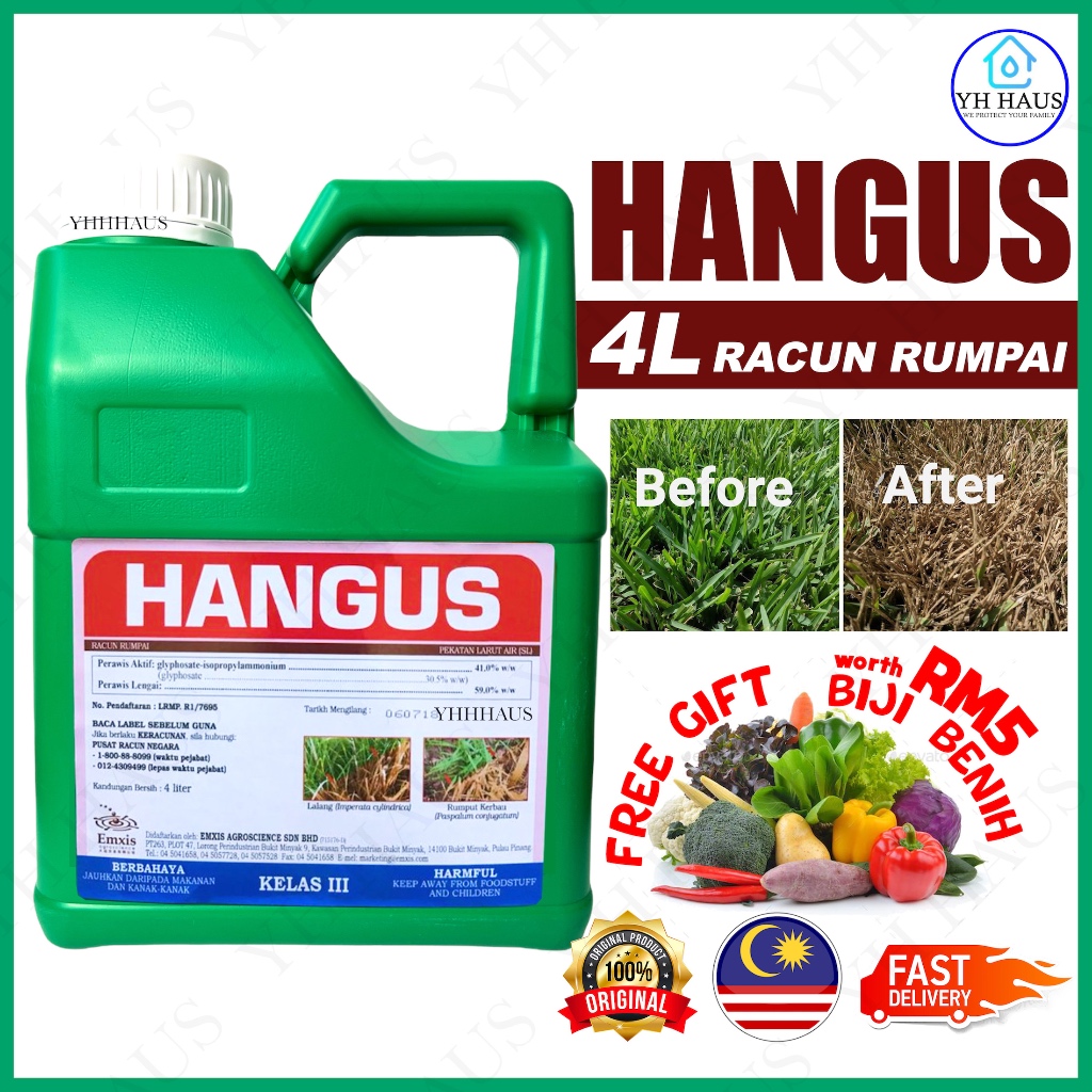 4L Hangus Glyphosate 41% Weed Killer (Racun Rumput Lalang/Ubat rumput ...