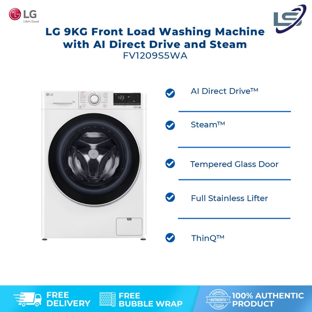 LG 9KG Front Load Washing Machine with AI Direct Drive and Steam ...