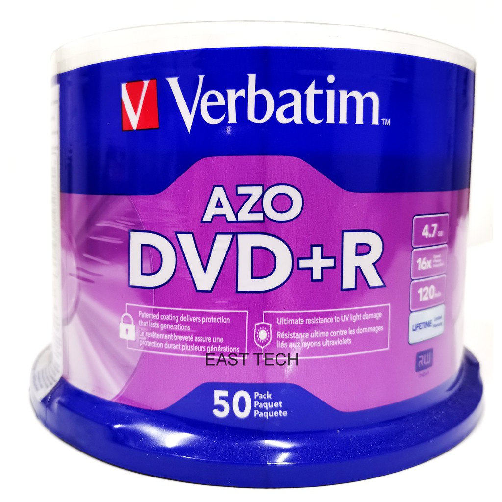 VERBATIM 95037 AZO DVD+R 4.7GB 16x 120min 50pcs | Shopee Malaysia