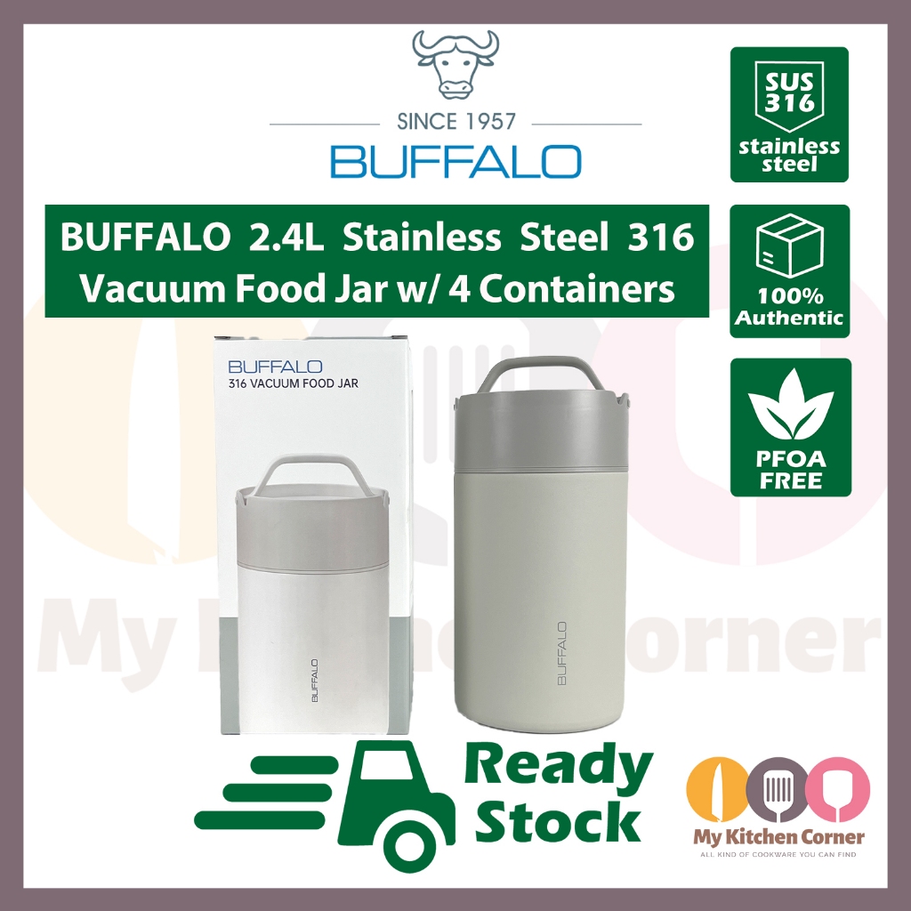 BUFFALO 牛头牌 2.4L SUS316 Vacuum Food Jar with 4 Food Containers Thermo ...