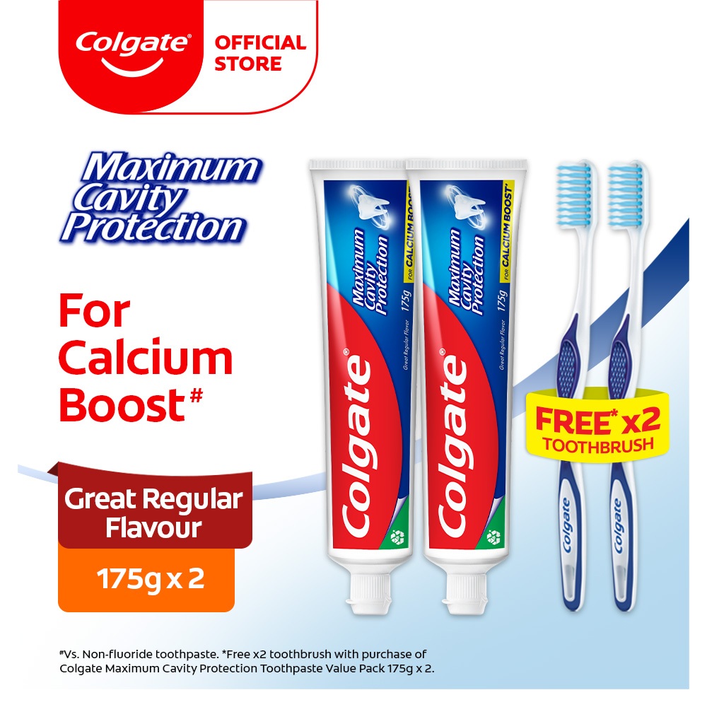 Colgate Maximum Cavity Protection Great Regular Flavor Twin 175g Free 2 ...
