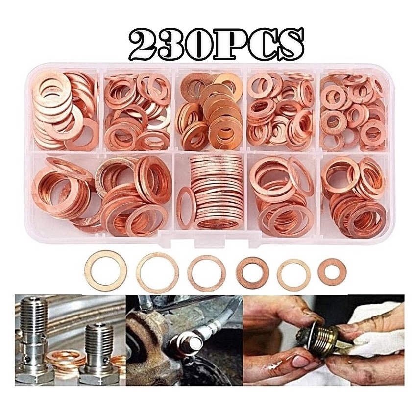 230PCS Sesendal Tembaga Copper Flat Ring Plug Oil Seal Gasket 9 Size ...