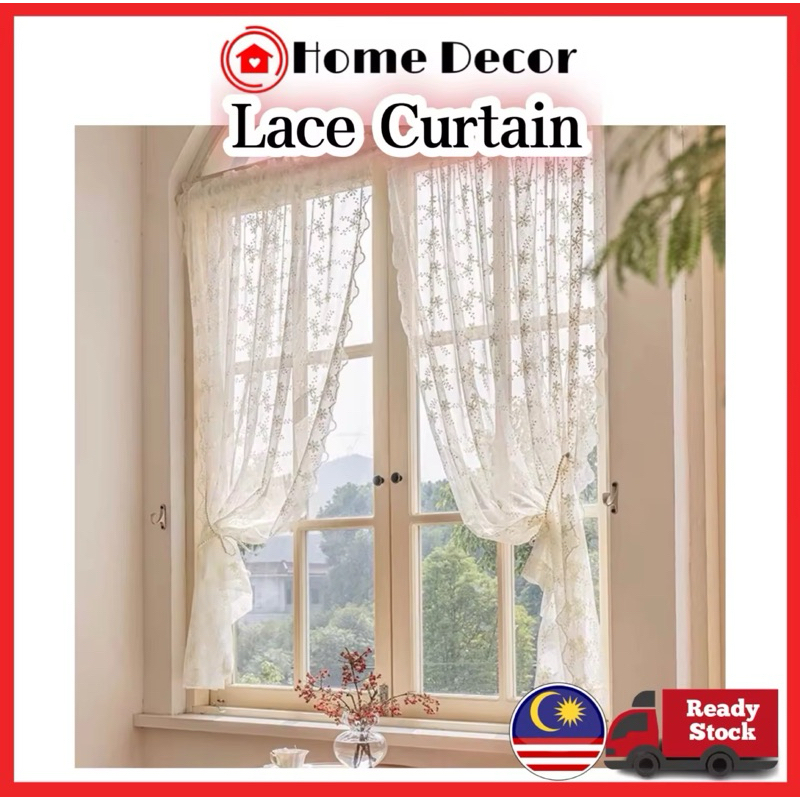 HomeDecorMY Lace Curtain White Sheer Curtain Langsir for Sliding Door ...