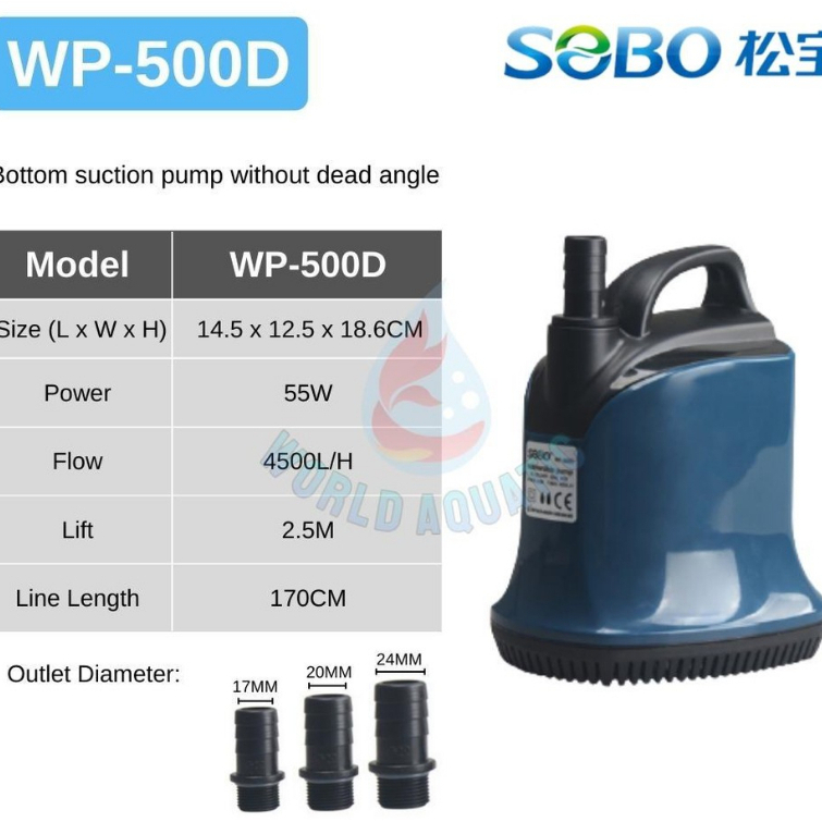 SOBO AQUARIUM SUBMERSIBLE WATER PUMP WP-100D WP-200D WP-300D WP-500D WP ...