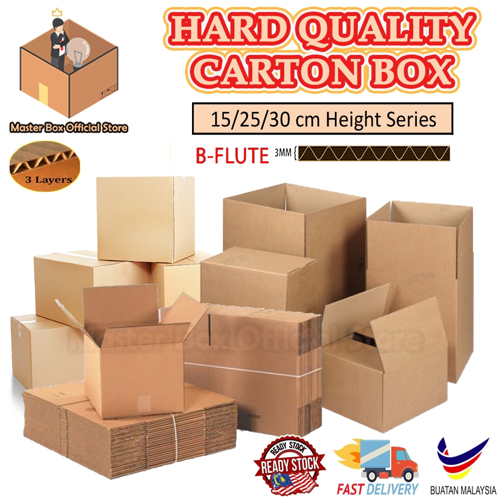Carton Box Packaging Box Packing Box Kotak 15/20/25/30cm Height - B Flute (3mm) | Shopee Malaysia