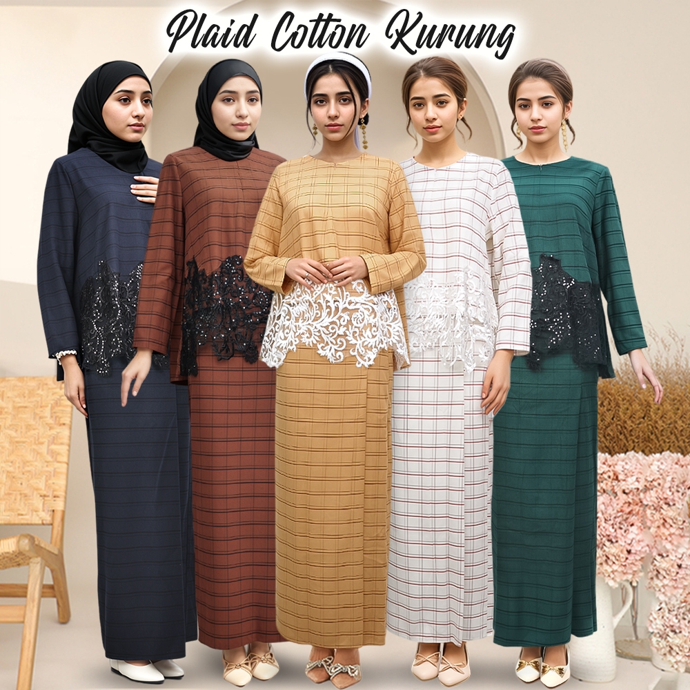 SORAYA LACE KURUNG Sulam Lace Baju Kurung Moden Hitam Plaid Pleated ...