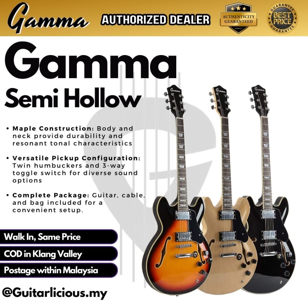 Gamma Semi Hollow Body Electric Guitar w/ Double Closed Humbucker SGT 6 ...