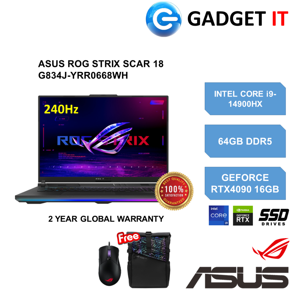 ASUS ROG STIRX SCAR 18 G834J-YRR0668WH GAMING LAPTOP (I9-14900HX,64GB ...