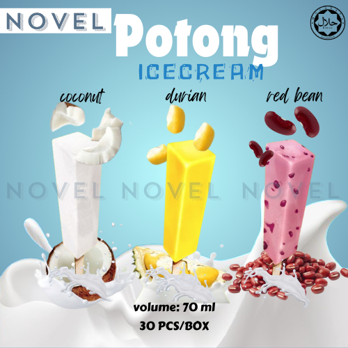 Novel Ice Cream Potong Stick Red Bean Durian Coconut Frozen | Shopee ...