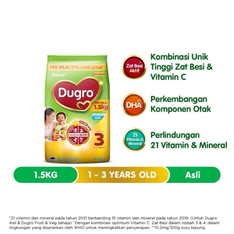 Dumex Dugro Step 3 Original/Asli Growing Up Milk Formula 1-3 years (1 ...