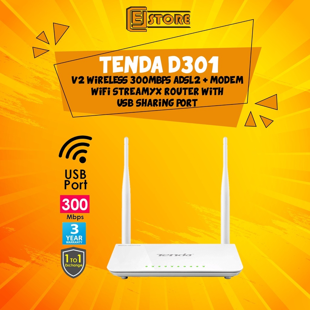 Tenda D301 V2 Wireless 300mbps ADSL2+ Modem WiFi Streamyx Router with ...