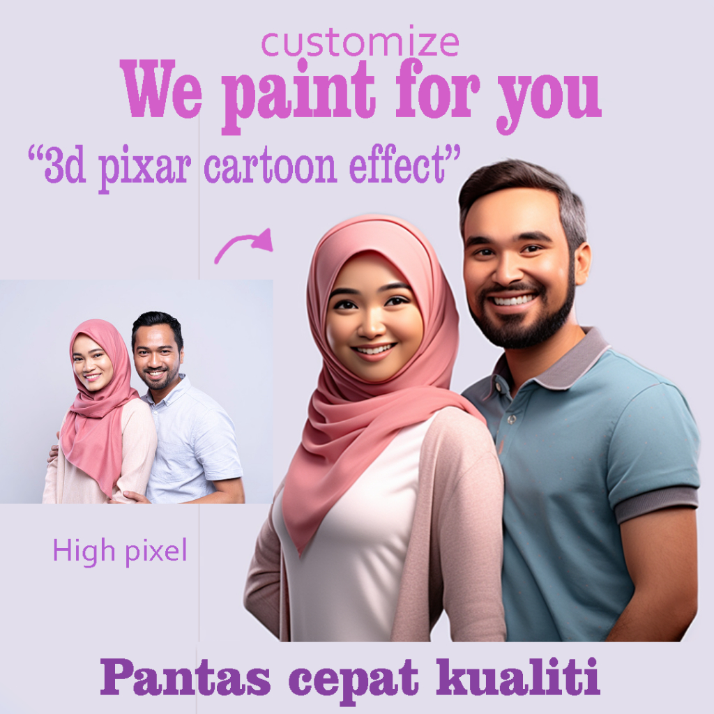 Potret Digital Berwarna - kesan kartun piksel 3d /3d Pixar cartoon ...