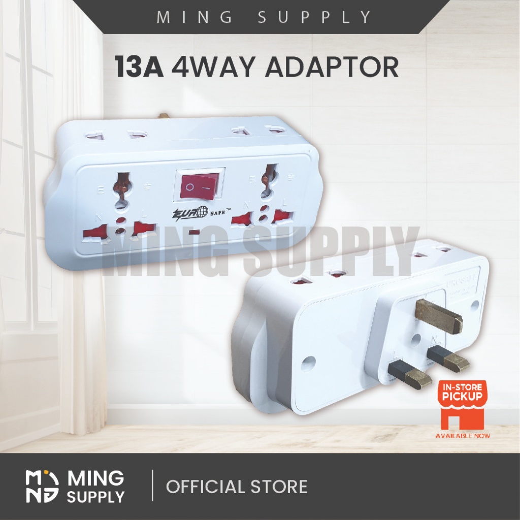 4 Way Multi Adaptor Extension 13A LED Switch Neon Adapter 2/3 Pin ...