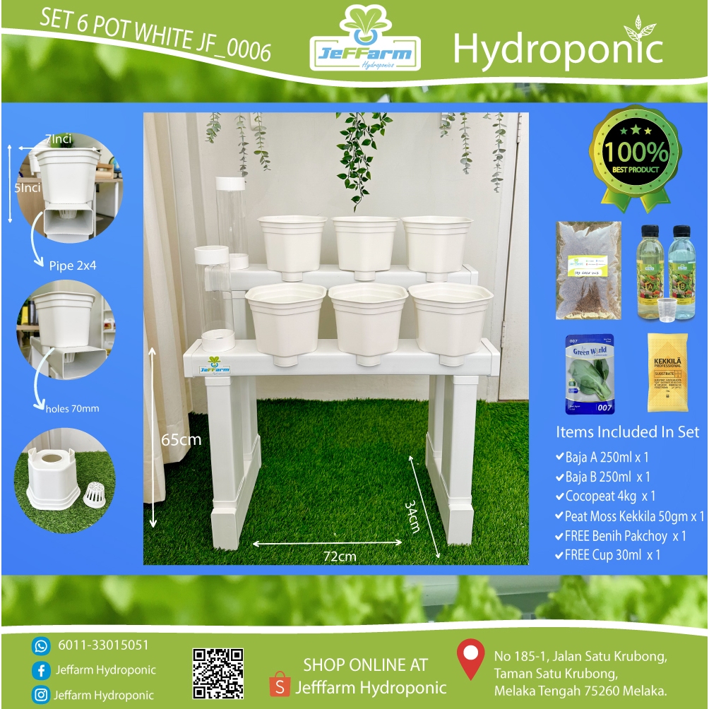 SET HYDROPONIC 6 POT / 6 NETPOT WITH STAND + COCOPEAT + PATI BAJA AB JF ...