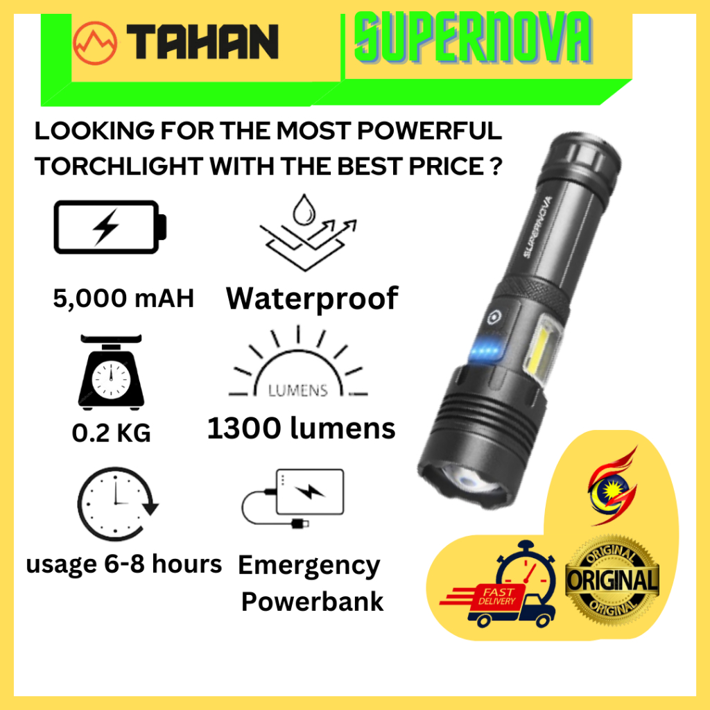 TAHAN Supernova Torchlight V2 | Zoomable LED | Torchlight Lampu ...