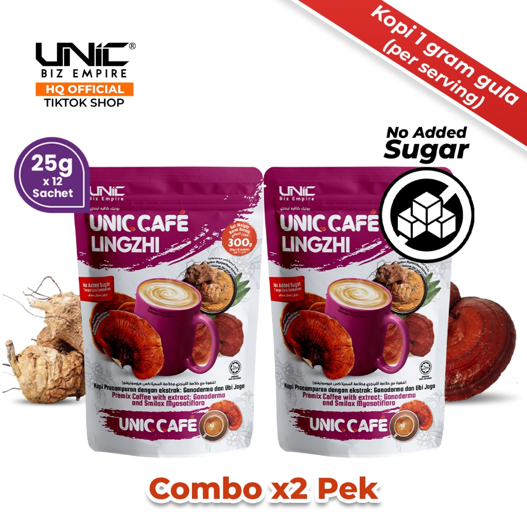 [COMBO 2 BAG] 2 UNIC CAFE LINGZHI TANPA GULA TAMBAHAN (12sachet/pek ...