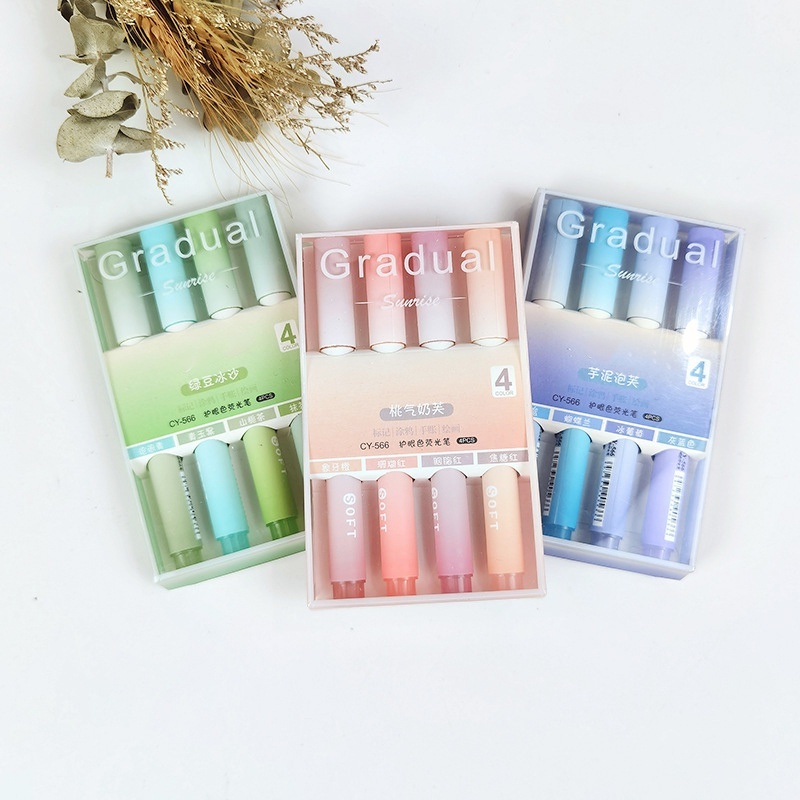 𝗦𝗢𝗙𝗧 𝗖𝗢𝗟𝗢𝗥 》 4 In 1 Colorful Gradual Highlighter Set Vintage Pastel ...