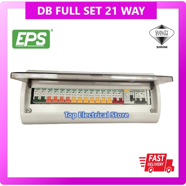 21 WAY PVC DB BOX/ MCB BOX FULL SET COMPLETE WITH MAIN SWITCH SIRIM ...
