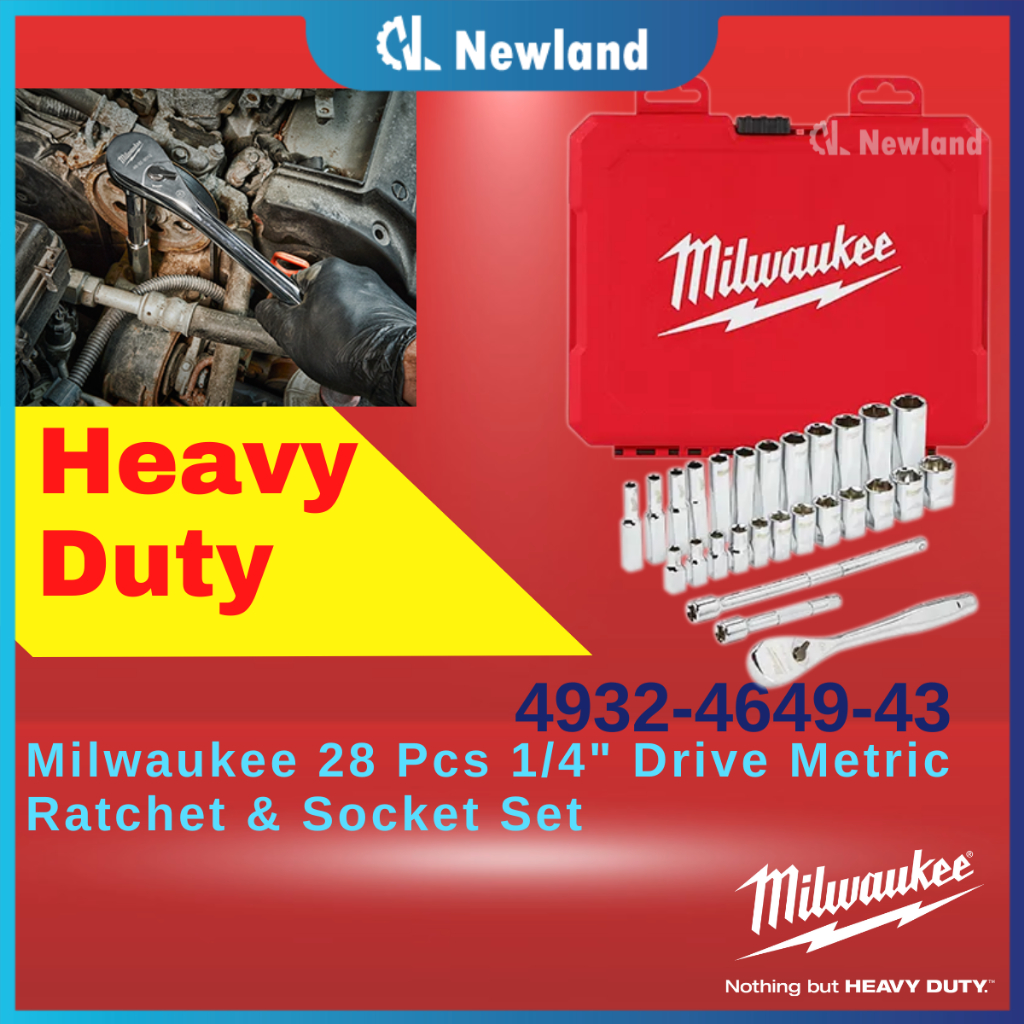Milwaukee 28 Pcs 1/4" Drive Metric Ratchet & Socket Set | Shopee Malaysia
