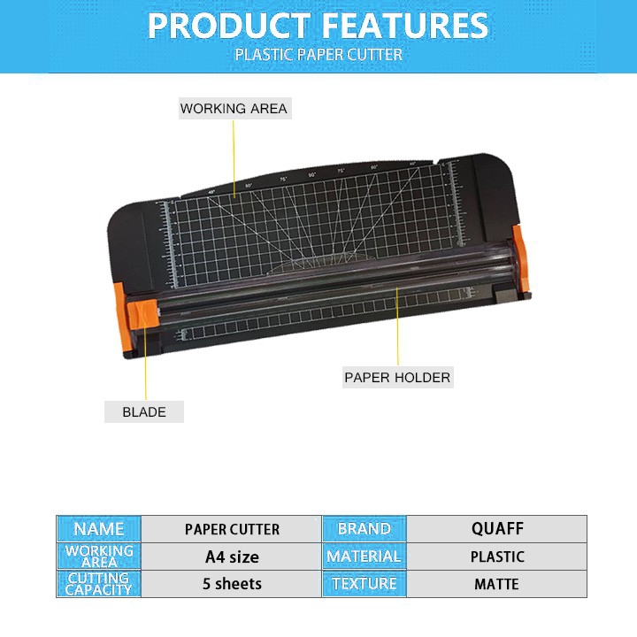 QUAFF Paper Cutter Plastic Based / Sliding Cutter / Paper Trimmer A4 ...