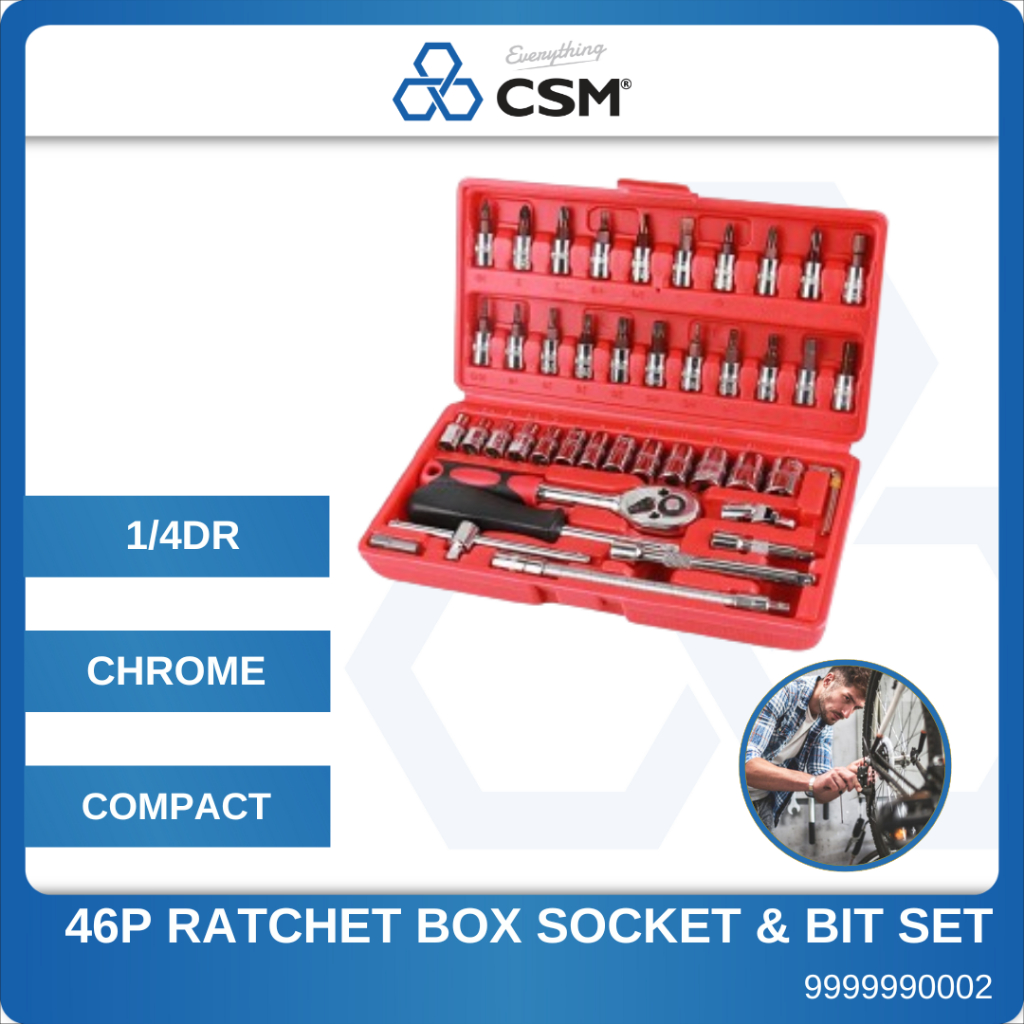 CSM G-10028 46PCS 1/4 DR Socket Set Ratchet Set Socket Set Spanner Set ...