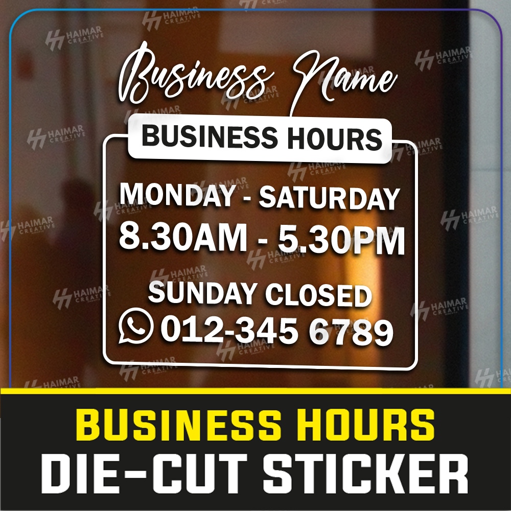 STICKER BUSINESS HOURS - Glass Window Decal Diecut - Shop / Cafe ...