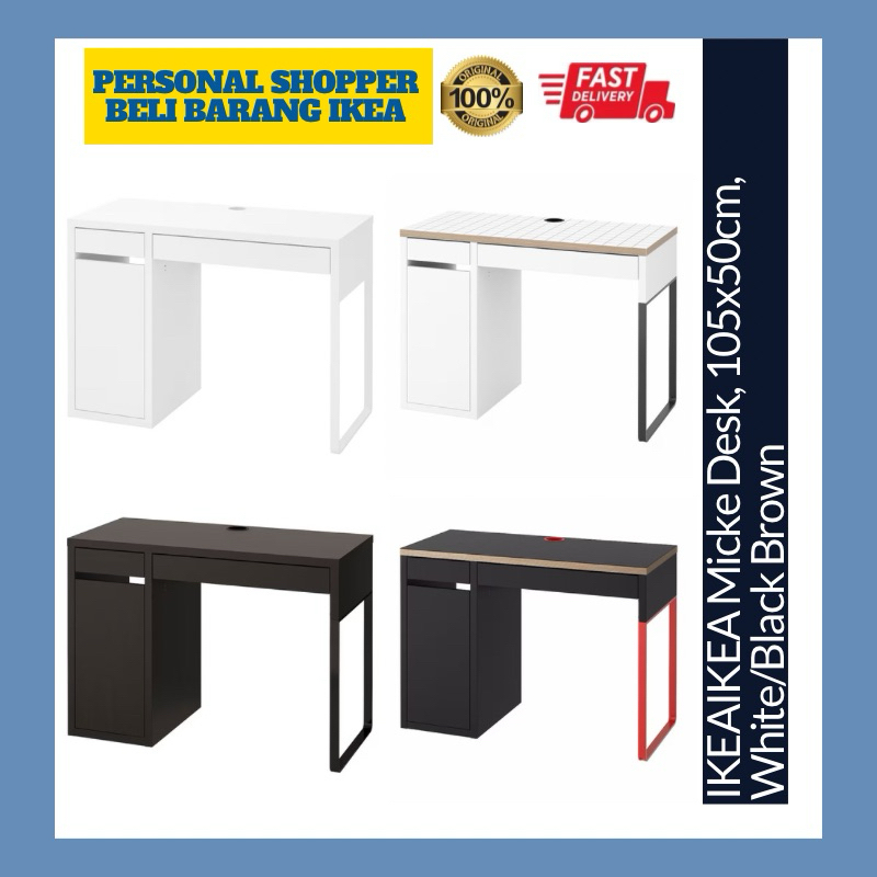 IKEA Micke Desk 105x50cm White Black Brown Office Study Kids Children ...