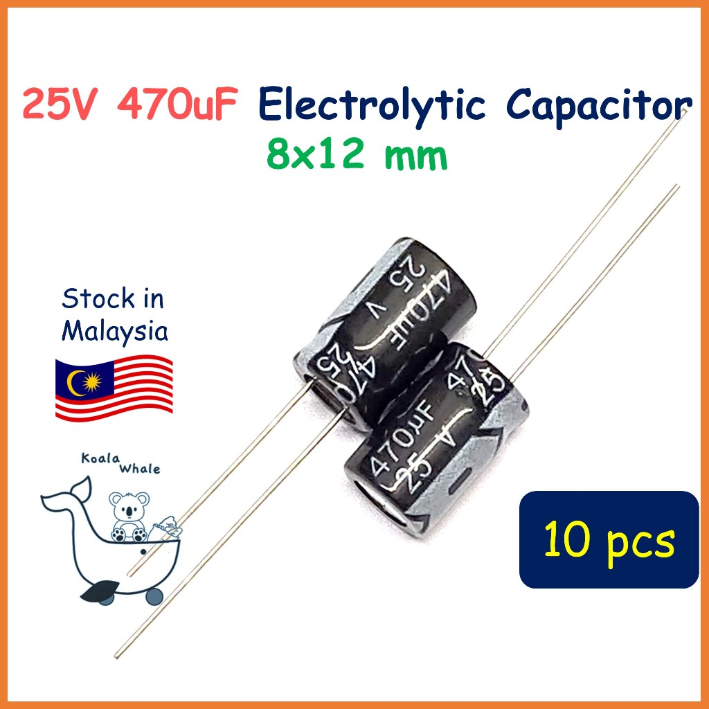 10PCS 25V 470uF Electrolytic Capacitor Kapasitor 8x12 mm 25V470UF ...