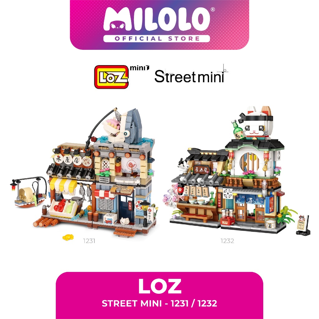 [MILOLO] LOZ Street Mini Block Japanese 1231 Shark Seafood Shop / 1232 ...