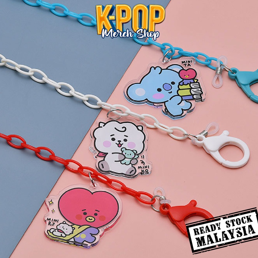 BTS BT21 Tinytan Bangtan OT7 Kpop Merch Metal Acrylic Face Mask Chain Tali Lanyard | Shopee Malaysia