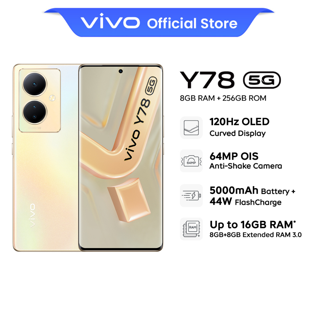 vivo Y78 5G 8GB+8GB Extended + RAM 256GB ROM, 120Hz OLED 3D Curved ...