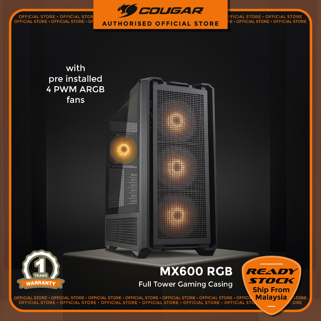 Cougar MX600 RGB Full Tower Gaming Casing with pre installed 4 PWM ARGB ...