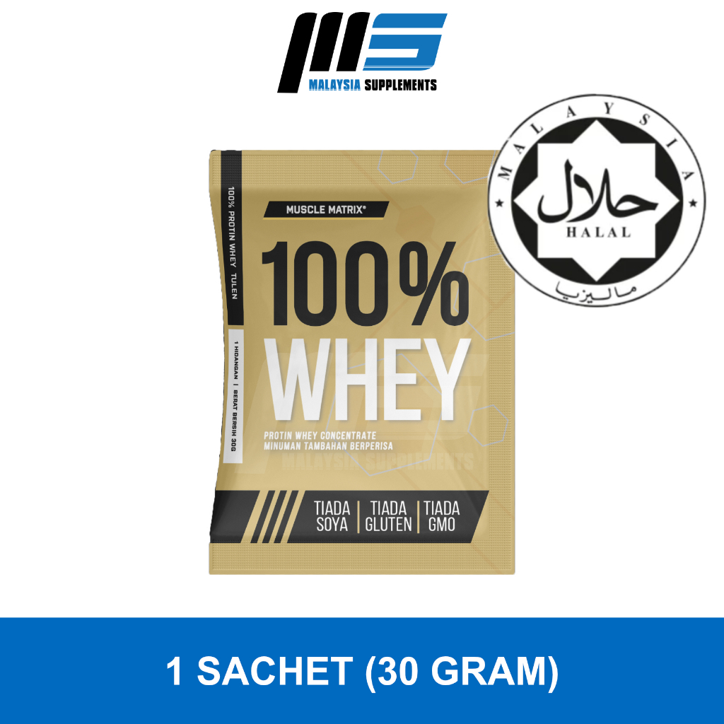 Muscle Matrix 100% Whey Protein [SACHET] - Build Muscle, Susu Gym, Easy ...