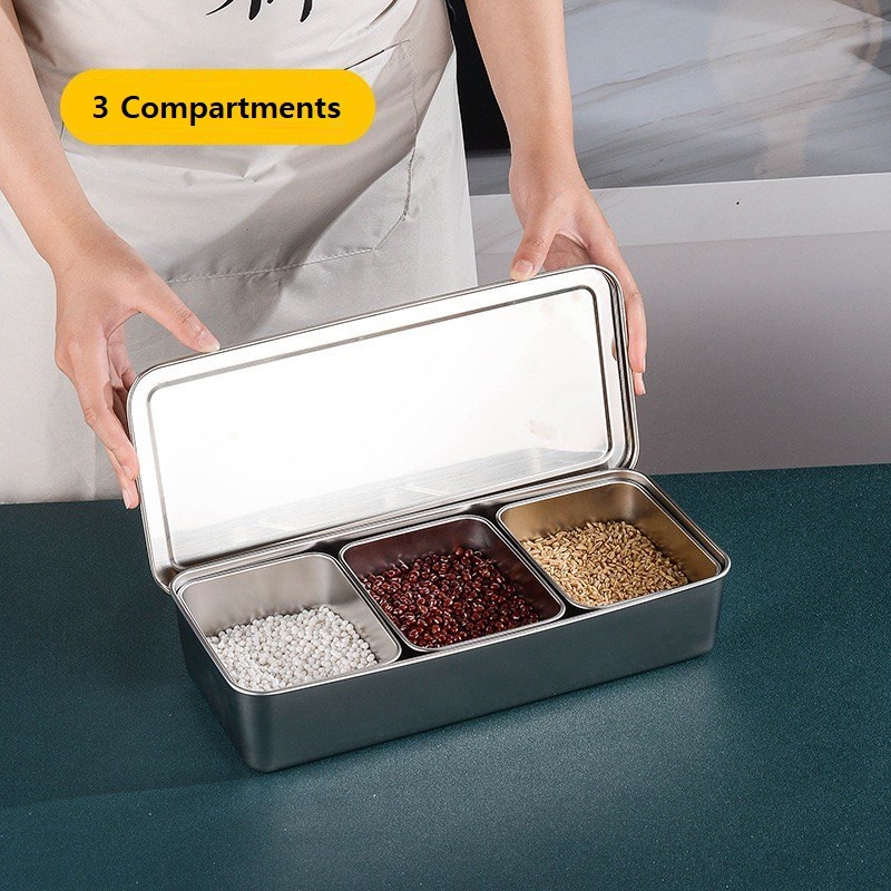 3 Compartment Stainless Steel Condiments Compartments Spices Storage ...