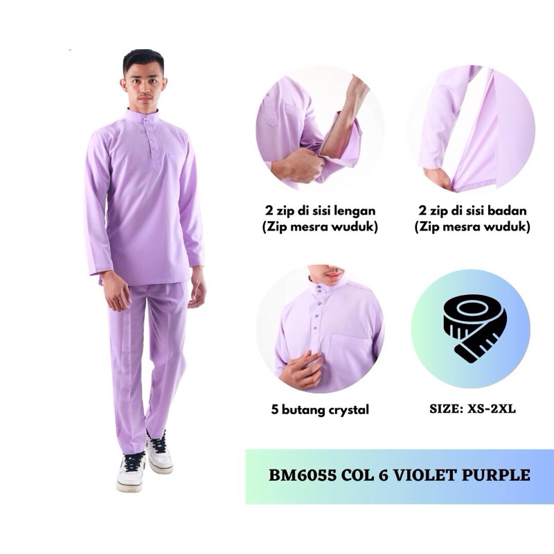 BAJU MELAYU LELAKI SLIM FIT RAYA 2023 ( DARK GREY DUSTY BLUE BURGUNDY ...