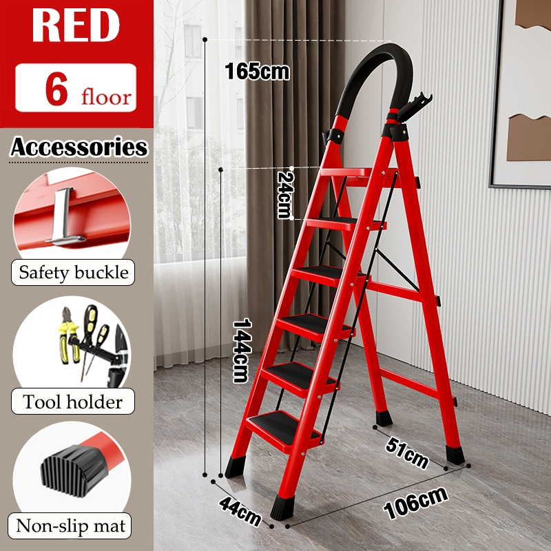 Household Indoor Folding Ladder Thickened Steel Pipe Herringbone Ladder ...