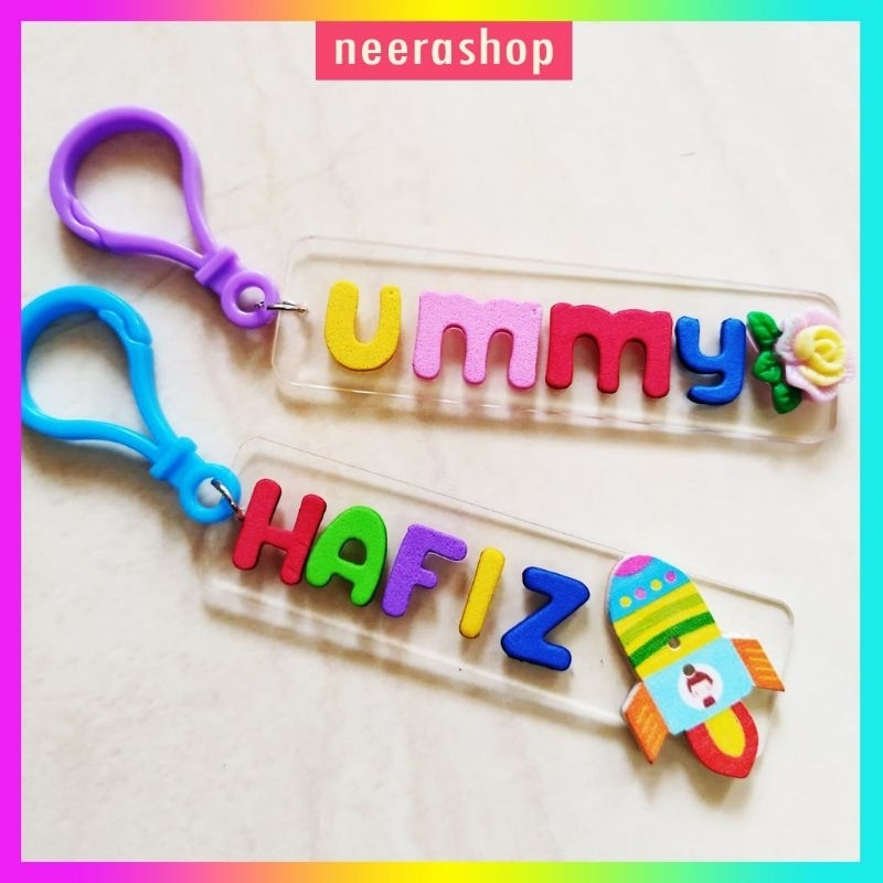 [NES01 MAXIMUM 5 HURUF] Transparent Name Keychain with Plastic Key Ring ...