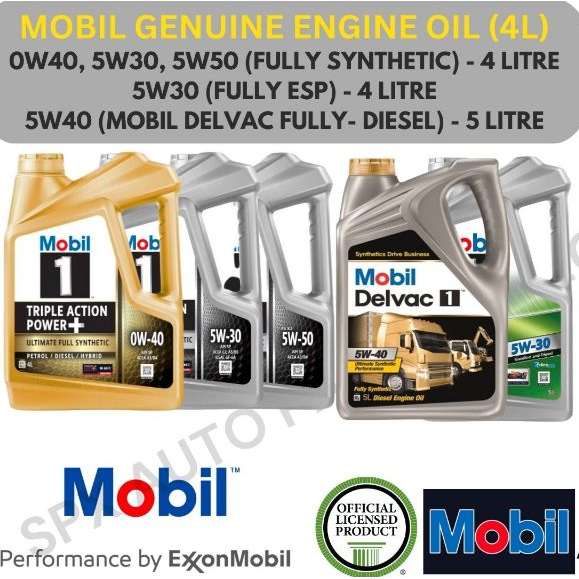 MOBIL GENUINE FULLY SYNTHETIC ENGINE OIL (4L) - 0W40, 5W30, 5W50 (FULLY MOBIL 1) / 5W30 (FULLY ...
