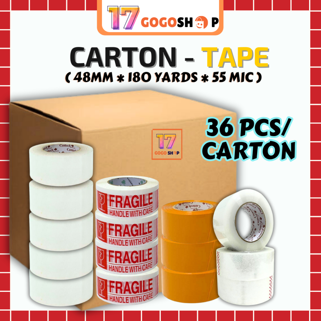 [36pcs/carton] 48mm Big Transparent Yellow Brown Fragile Cellophane ...