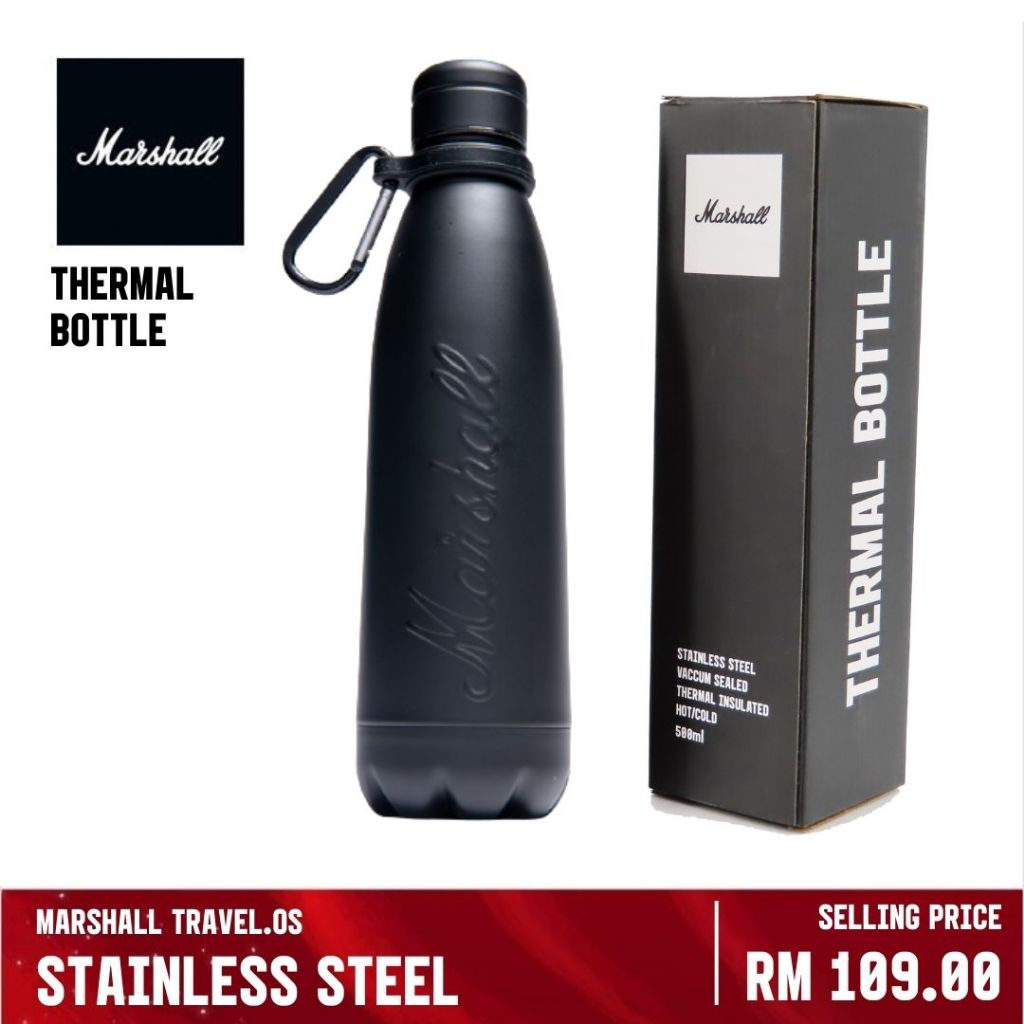 Marshall Insulated Thermal Logo Drink Bottle - Matte Black | Shopee ...