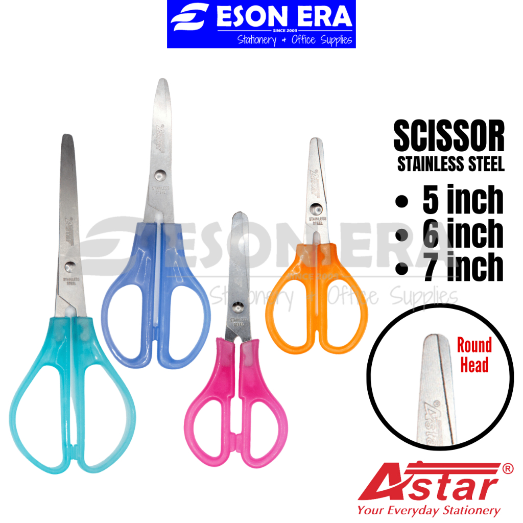 Astar Scissor 5"/6"/7" 1pc Student Kids Safety Stainless Steel Gunting ...