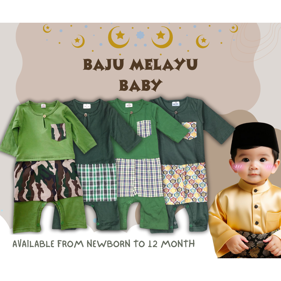 BAJU RAYA MELAYU BAYI BAJU BABY NEWBORN BABY GREEN HIJAU EMERALD LIGHT ...