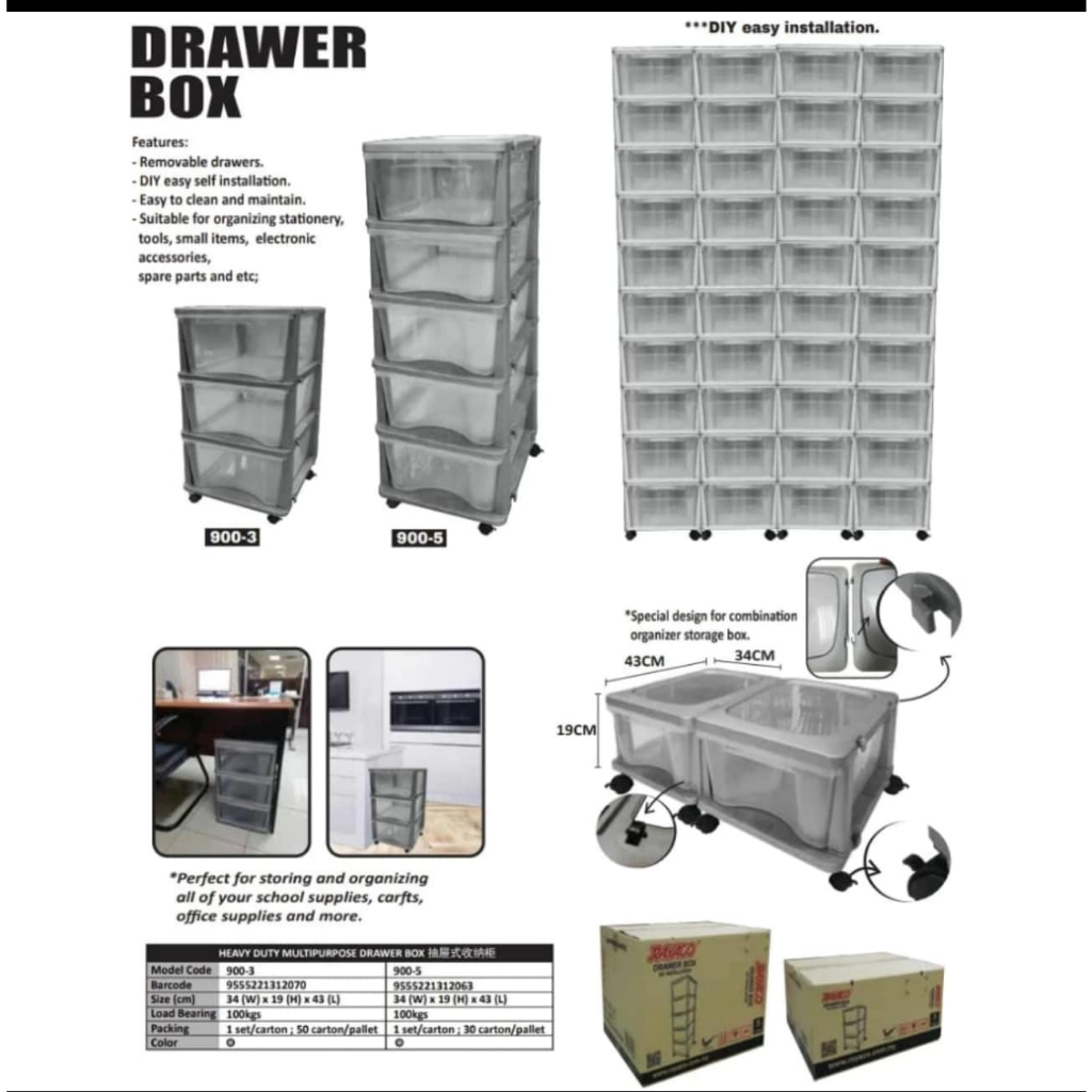 100% ORIGINAL Rayaco Multipurpose Heavy Duty Drawer Box/Drawer Storage ...