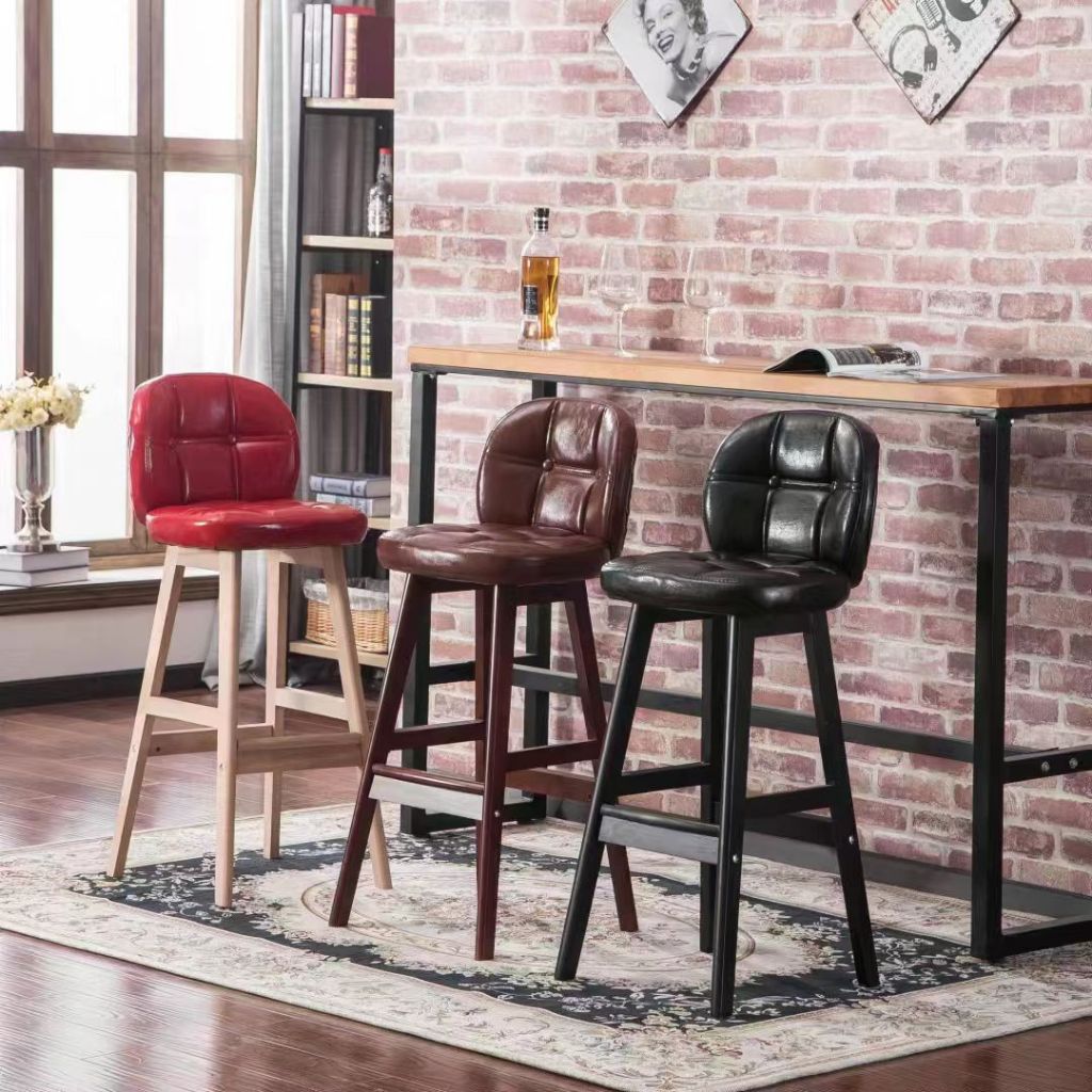 65-75-85CM Highly Simple Solid Wood Bar Chair High Stool Backrest Bar ...